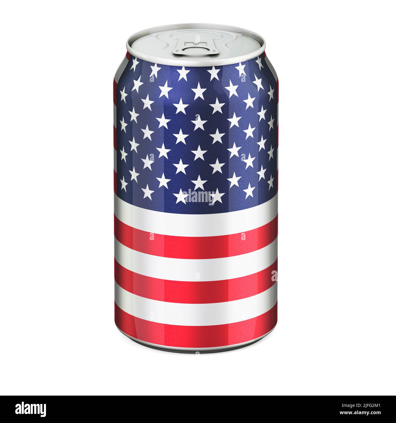 The United States flag painted on the drink metallic can. 3D rendering ...