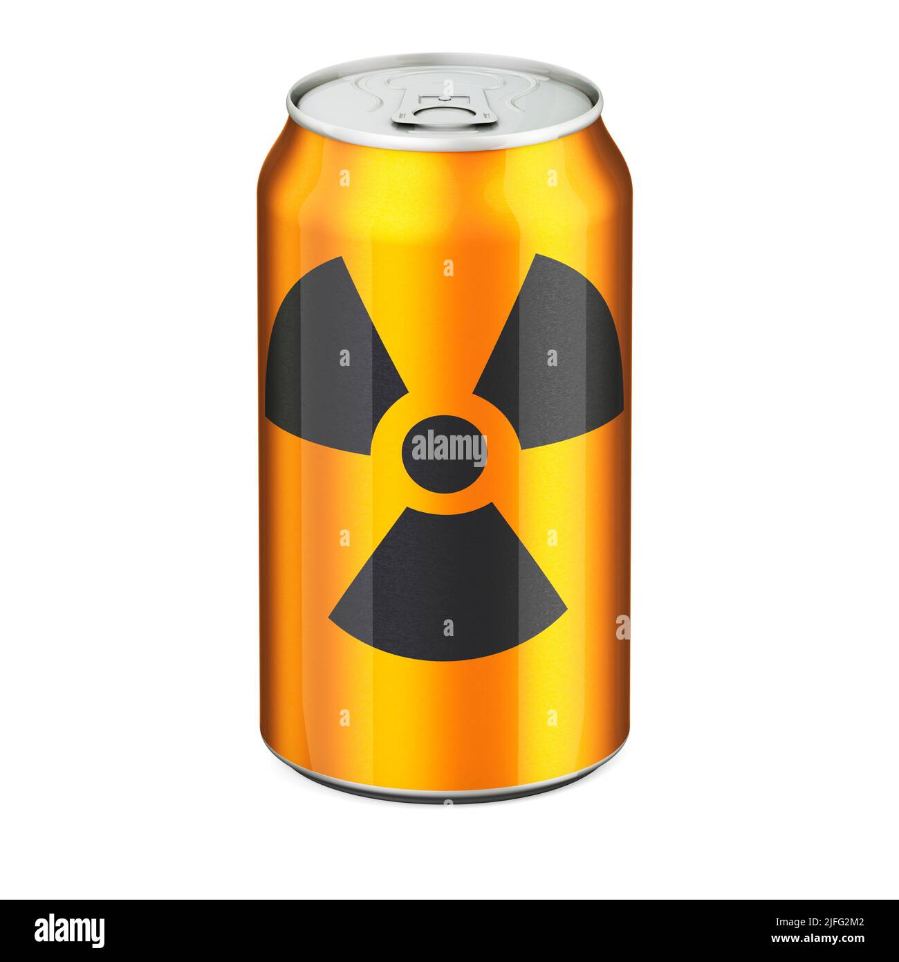 Radiation sign painted on the drink metallic can. 3D rendering isolated ...
