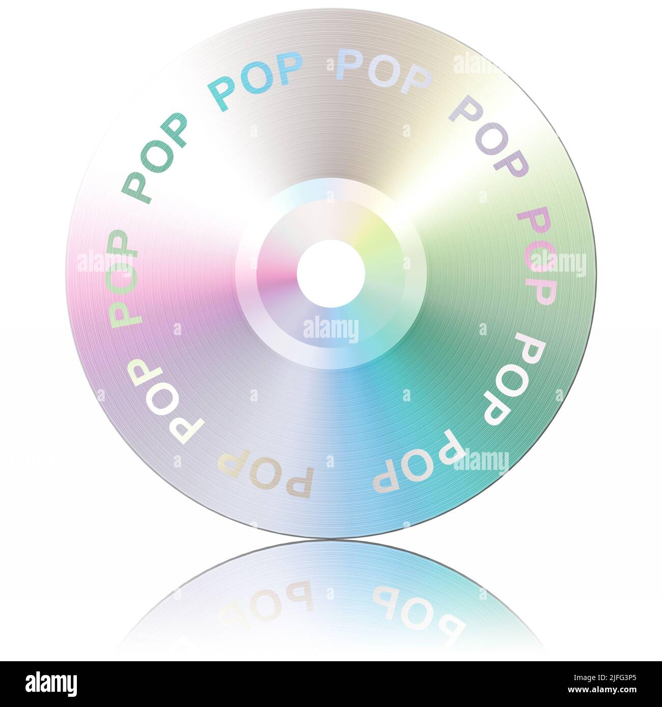 3D illustration. Pop. Music genres. CD isolated, with reflection, on ...