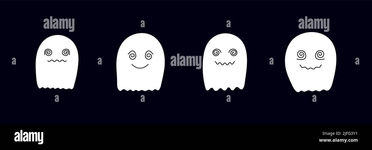 Set of ghosts with scary smiling faces for Halloween. Vector flat style ...