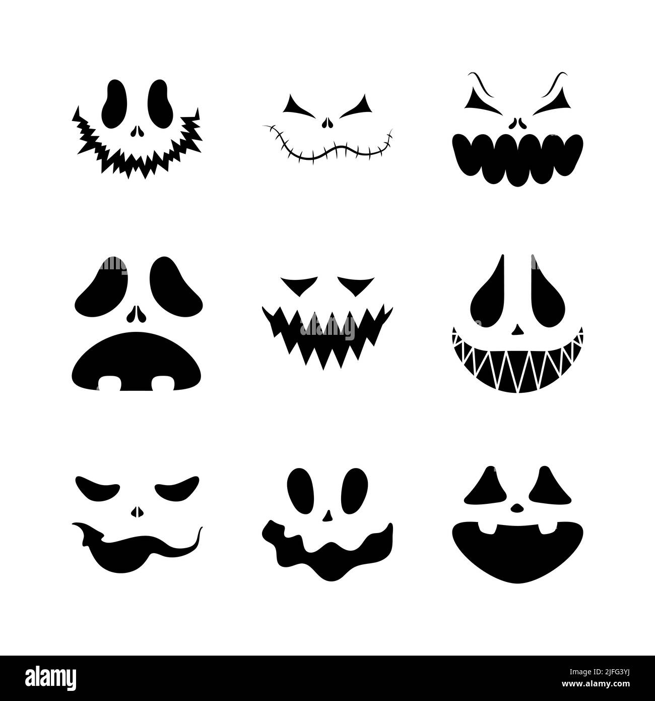 Set of scary smiling faces for Halloween. Vector flat style ...