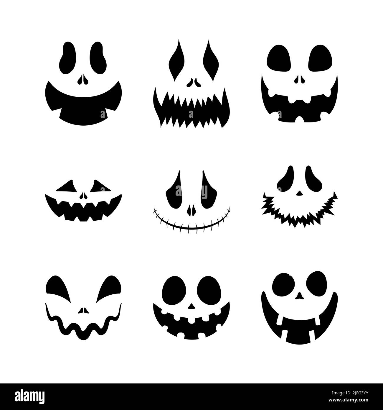 Set of scary smiling faces for Halloween. Vector flat style ...