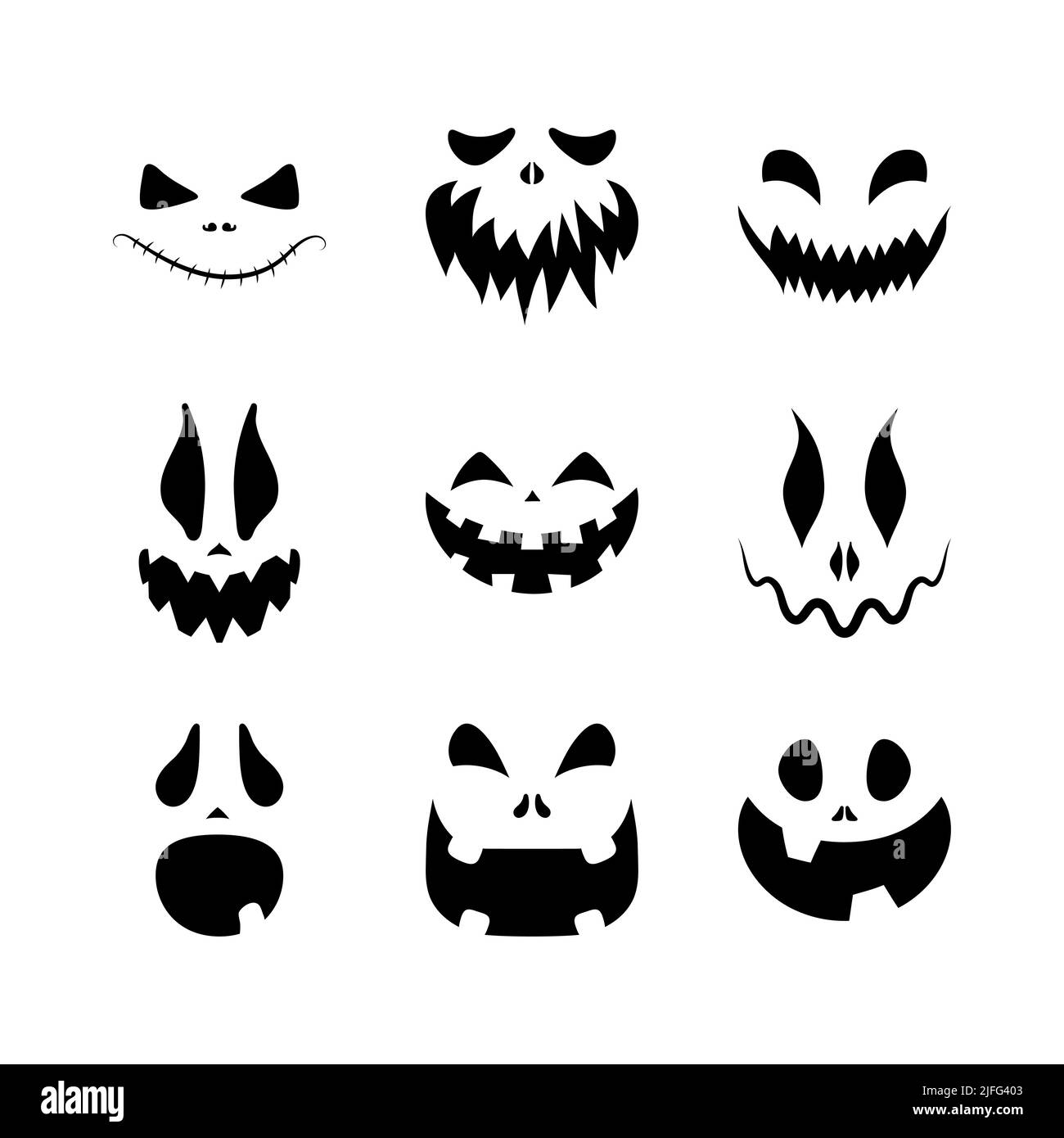 Set of scary smiling faces for Halloween. Vector flat style ...