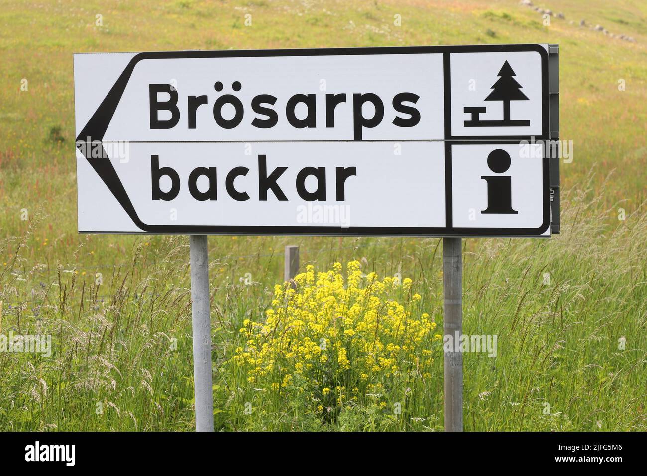 The Brosarps backar (Brosarps hills) rest area by the road signpost ...