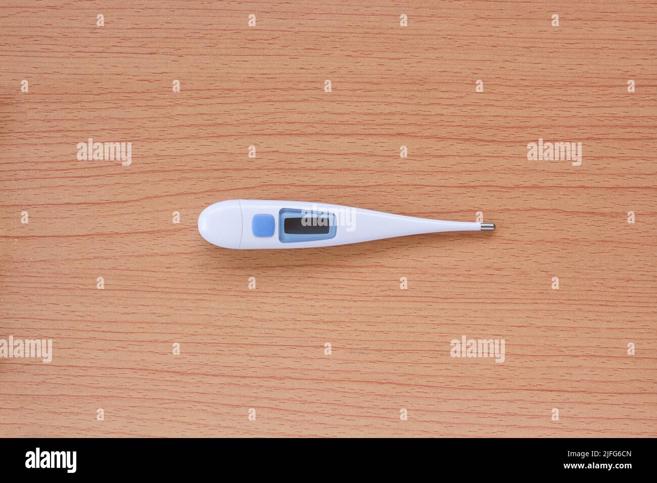 Thermometer on wooden table top view with copy space for design Stock ...