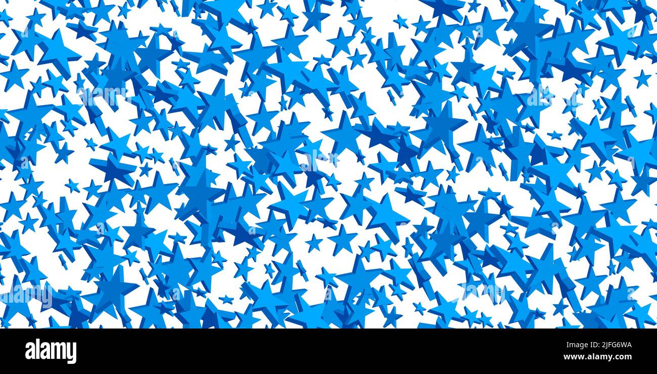 Blue flying realistic stars confetti on white. Beautiful random stellar ...