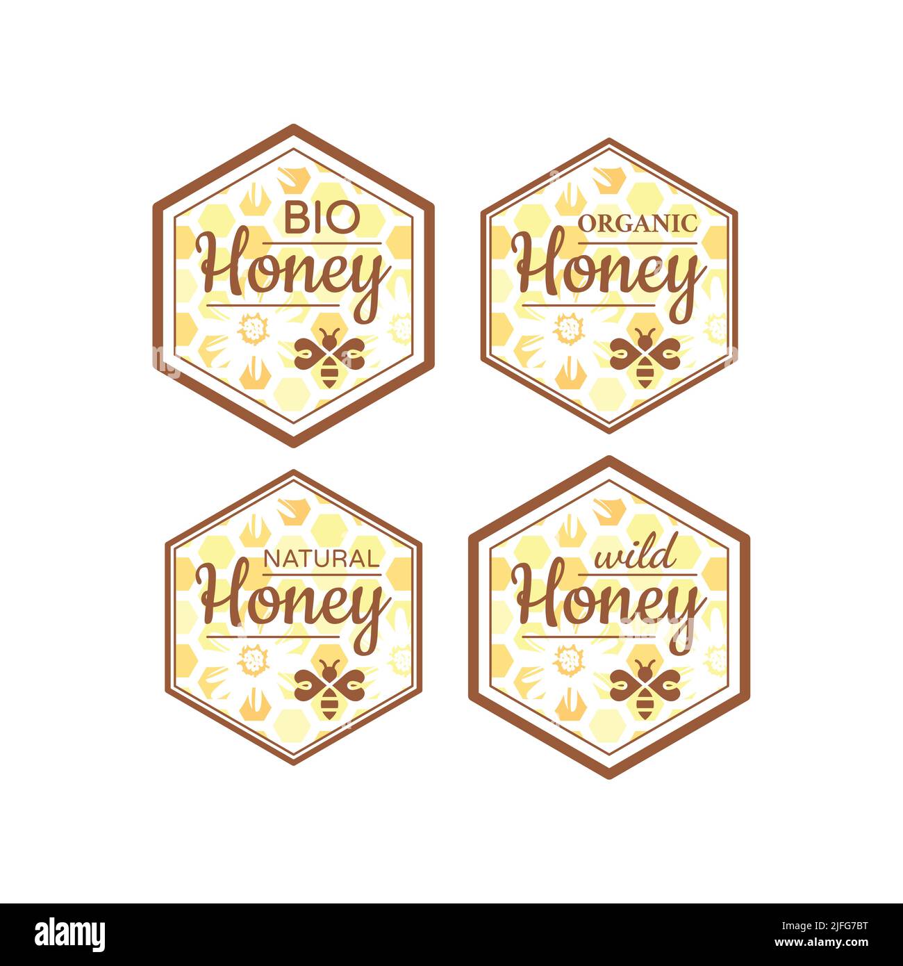 Colorful honey vector label with honeycomb. Bio, organic, natural honey ...