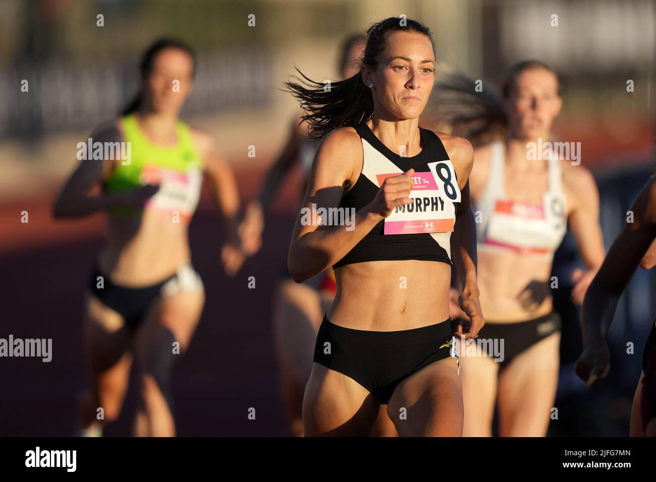 Samantha Murphy runs in the women's 800m during the Under Armour Sunset Tour track and Field ...