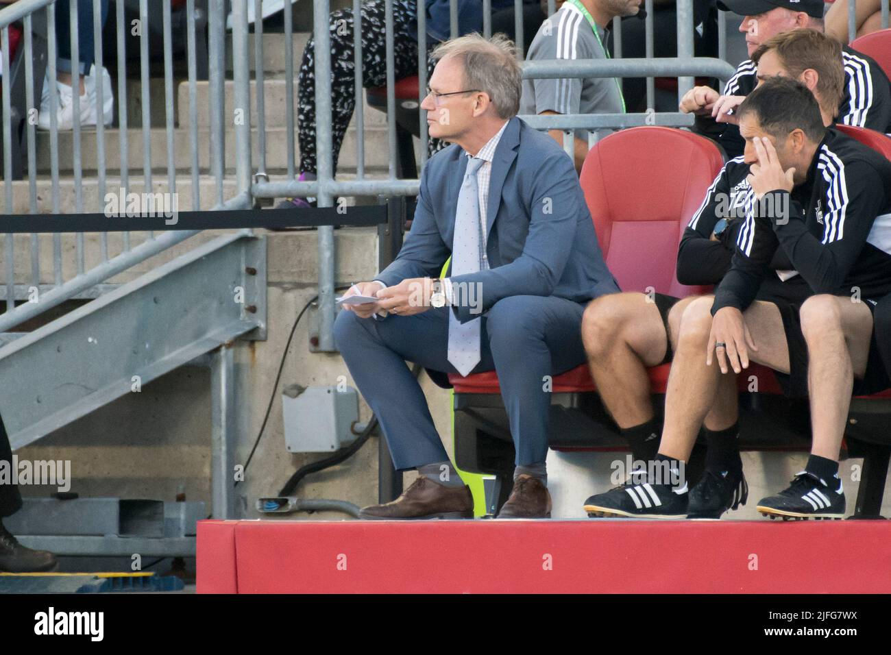 Seattle Founders FC coach Brian Schmetzer watches the action during the ...