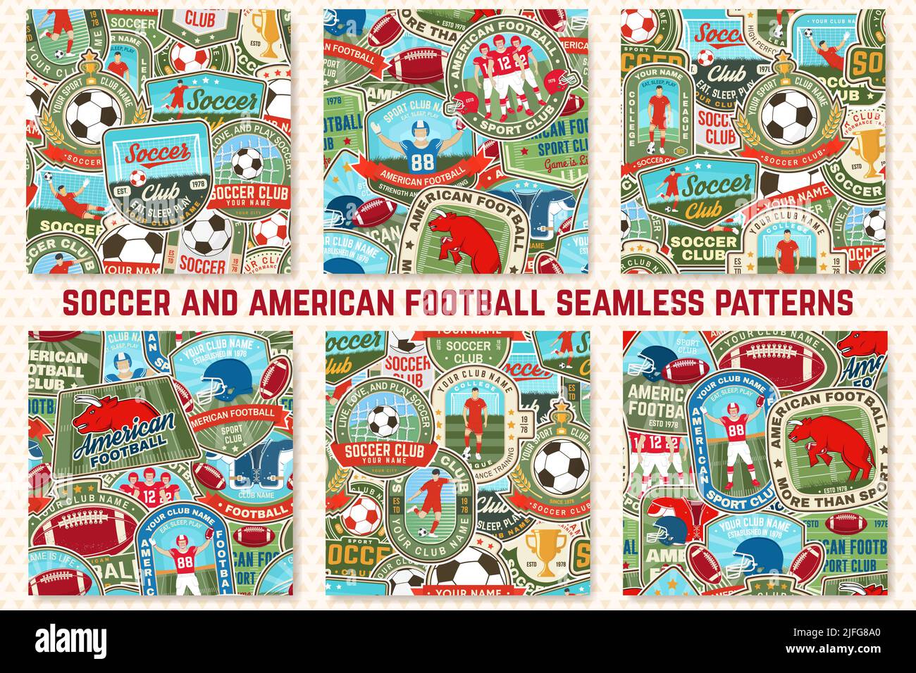 Set of american football and soccer club seamless patterns. Vector ...