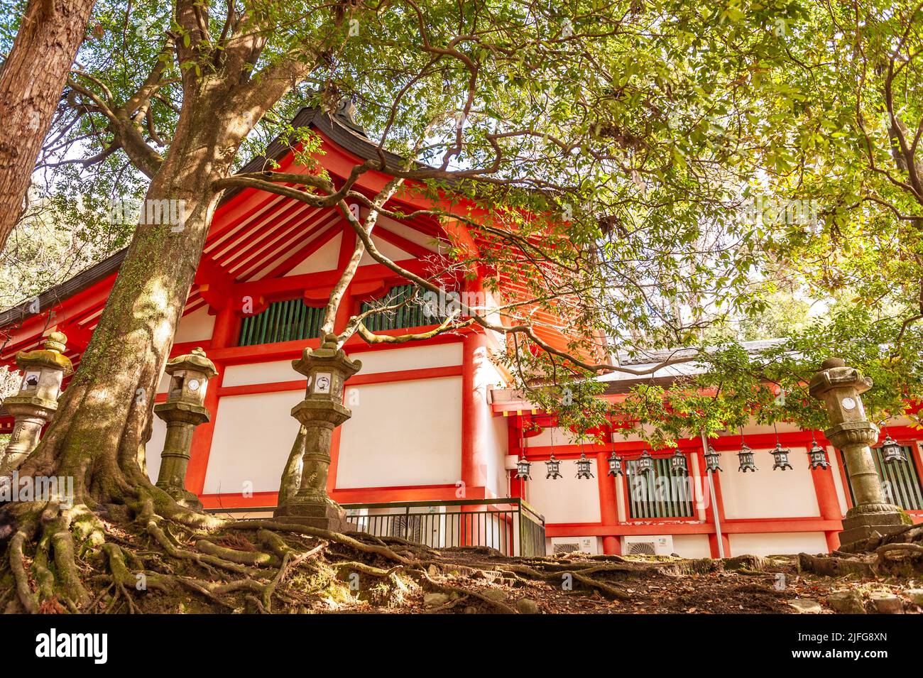Nara, Japan - January 5, 2020. Detail of a historic temple in Nara Park ...