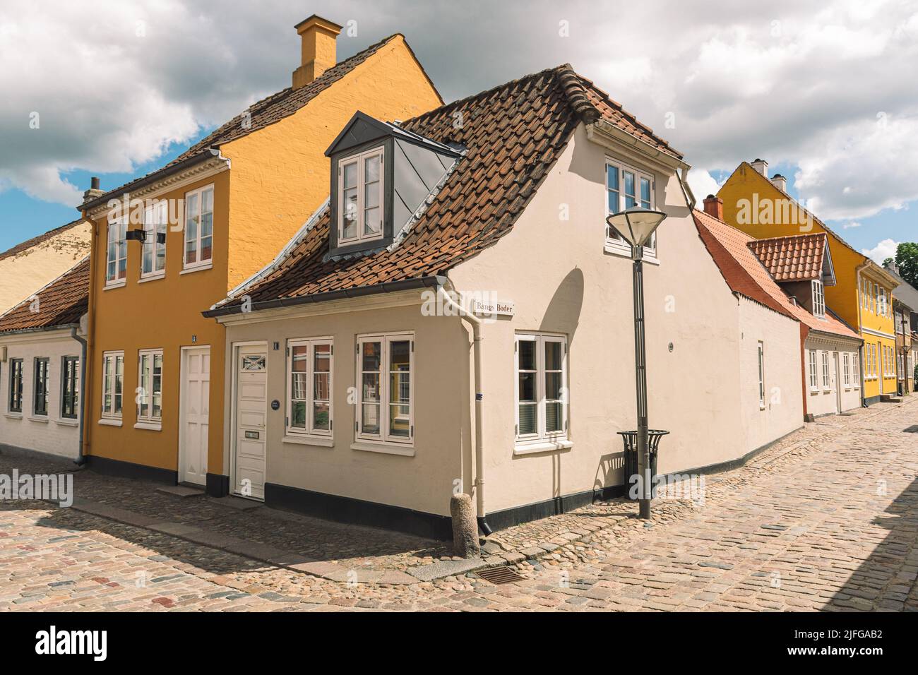 Beautiful old traditional houses in Odense old town, Denmark, Europe ...