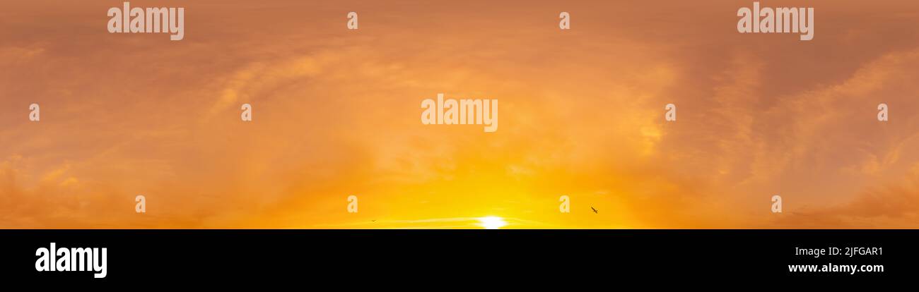 Bright sunset sky panorama with Cirrus clouds. Hdr seamless spherical ...