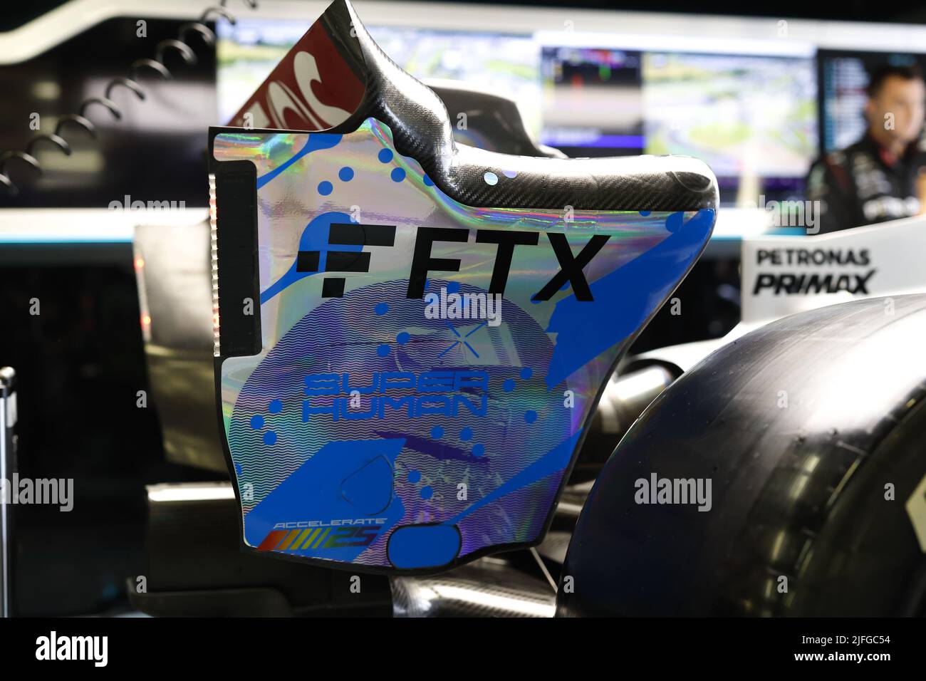 Mercedes AMG F1 Team W13, mechanical detail of rear wing FTX sponsor ...