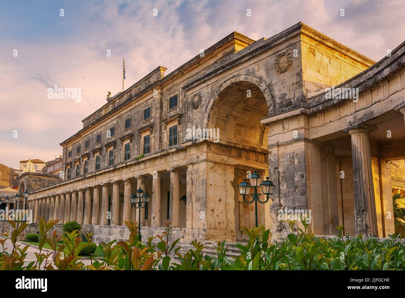 Beautiful cityscape with Corfu Museum of Asian Art on the Greek island ...