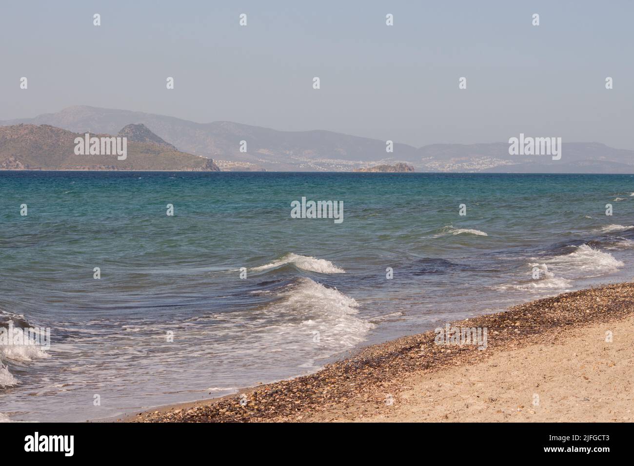 Sand beach in Kos Island, Greece, Aegean Sea Stock Photo - Alamy