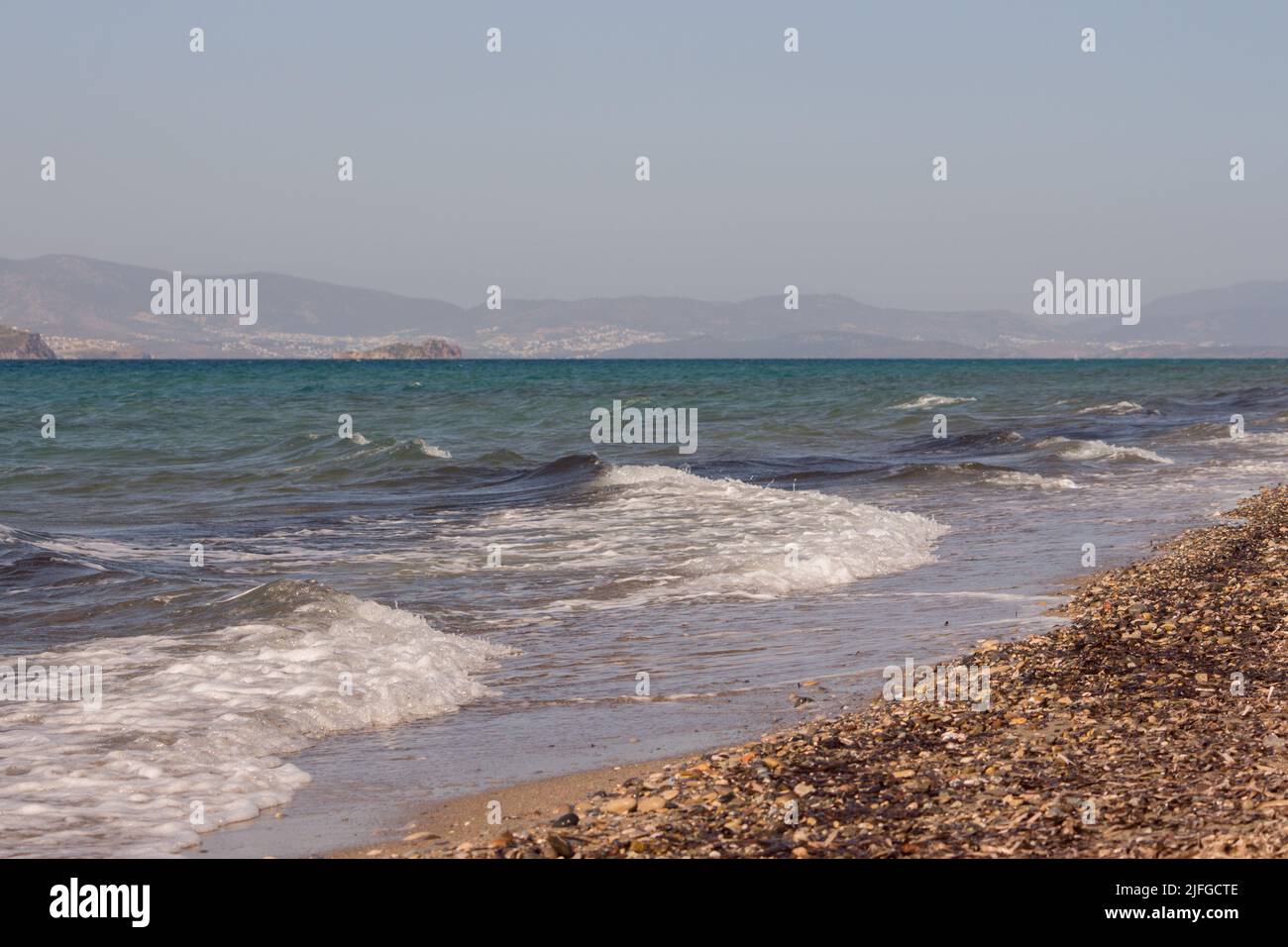 Sand beach in Kos Island, Greece, Aegean Sea Stock Photo - Alamy