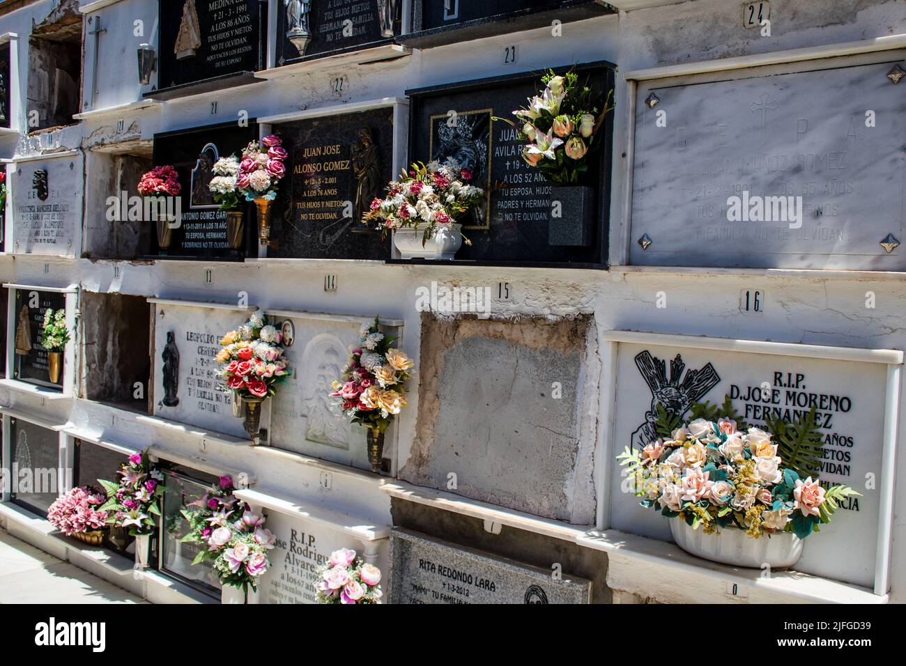 Carmona, Spain - July 02, 2022 Typical graves in a Christian cemetery ...