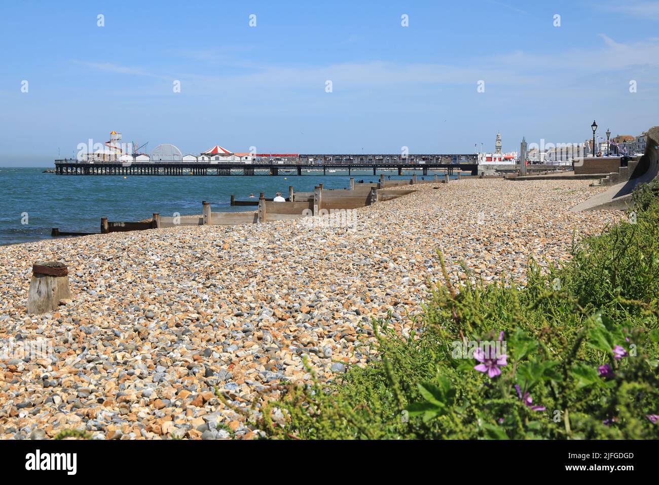 The shingle beach at Herne Bay, in north Kent, on a sunny, summer's day ...