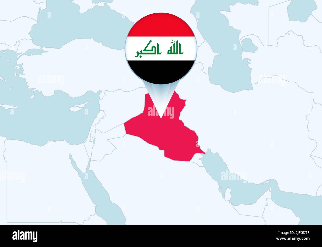 Asia with selected Iraq map and Iraq flag icon. Vector map and flag ...