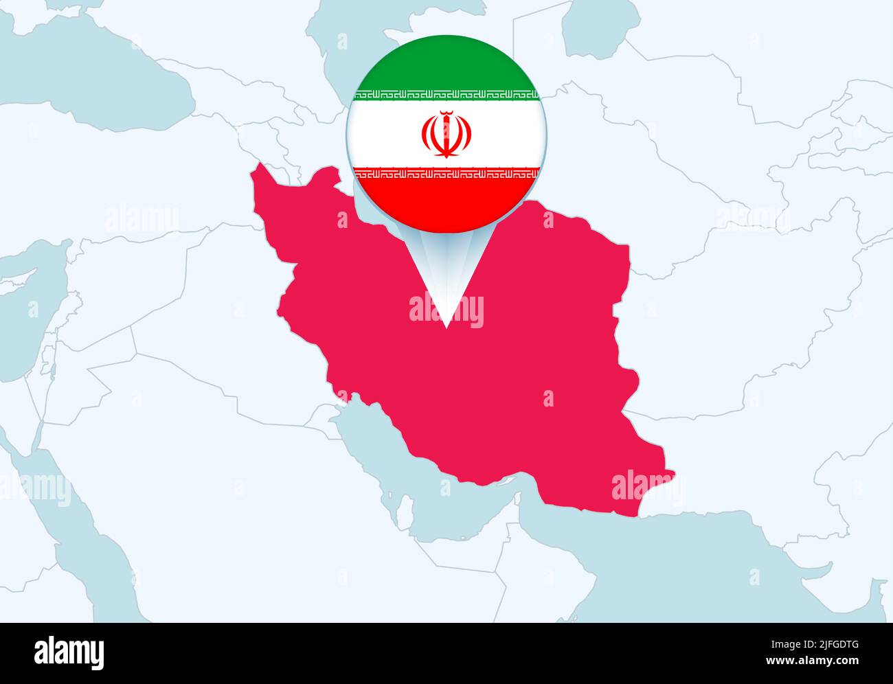 Asia with selected Iran map and Iran flag icon. Vector map and flag ...