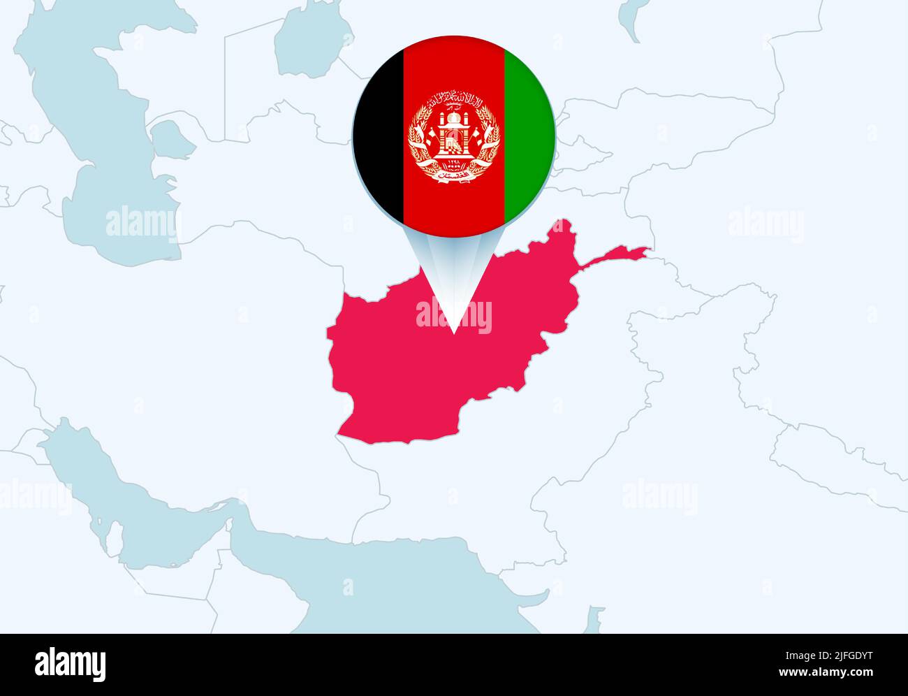 Asia with selected Afghanistan map and Afghanistan flag icon. Vector ...