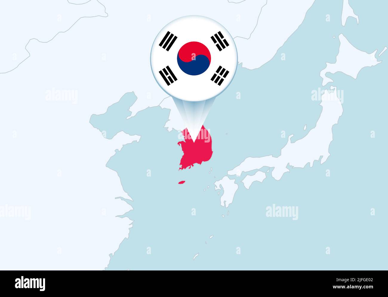 Asia with selected South Korea map and South Korea flag icon. Vector ...