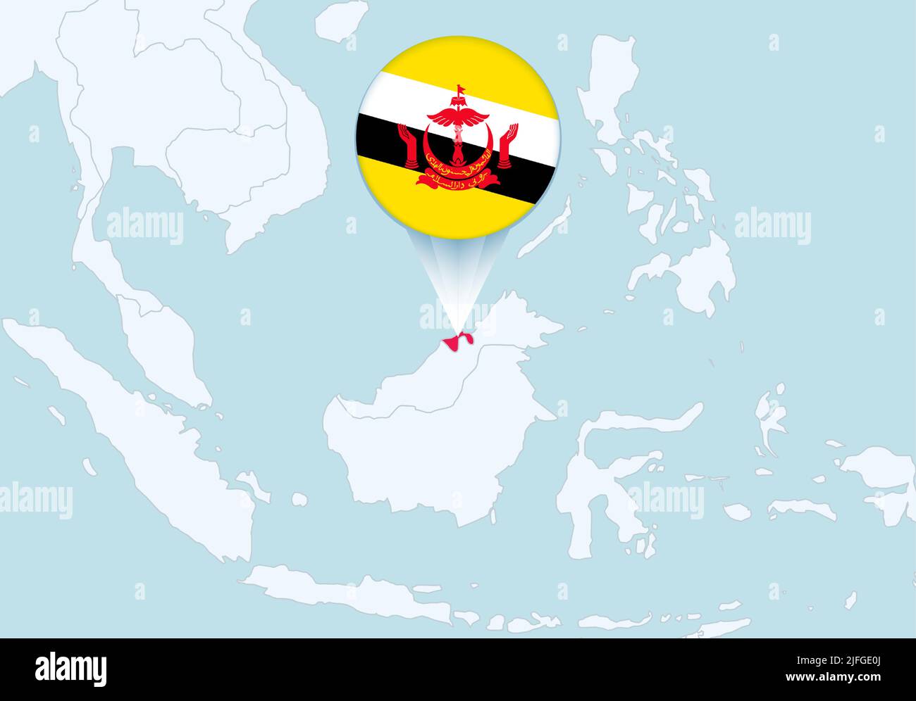 Asia with selected Brunei map and Brunei flag icon. Vector map and flag ...