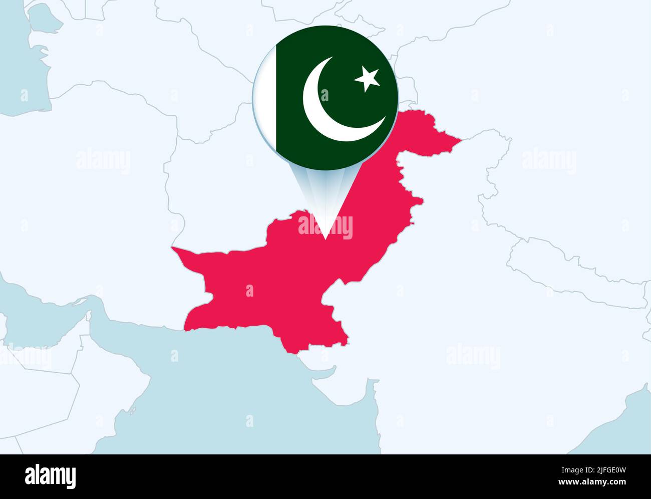 Asia With Selected Pakistan Map And Pakistan Flag Icon Vector Map And