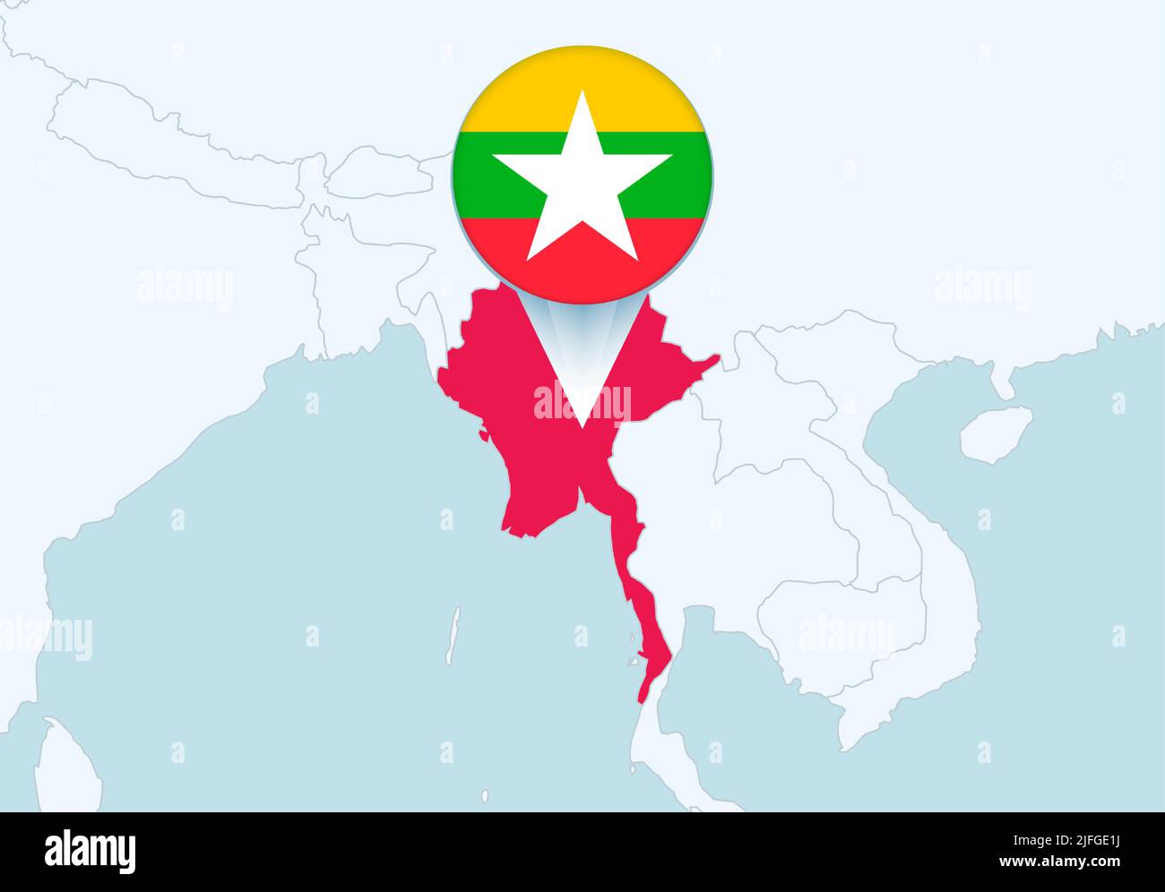 Asia with selected Myanmar map and Myanmar flag icon. Vector map and flag Stock Vector Image ...