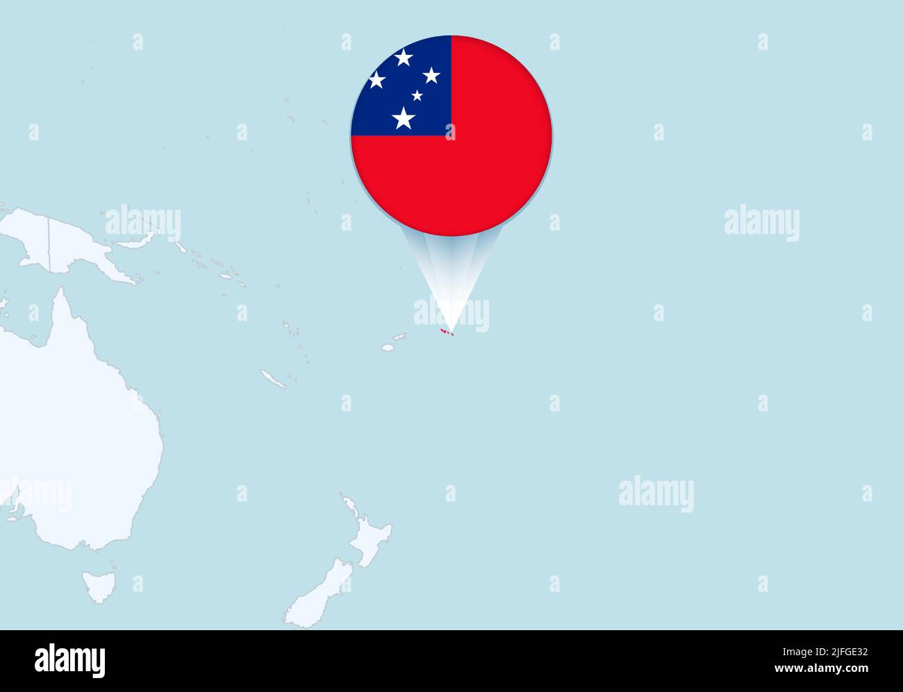 Oceania with selected Samoa map and Samoa flag icon. Vector map and ...