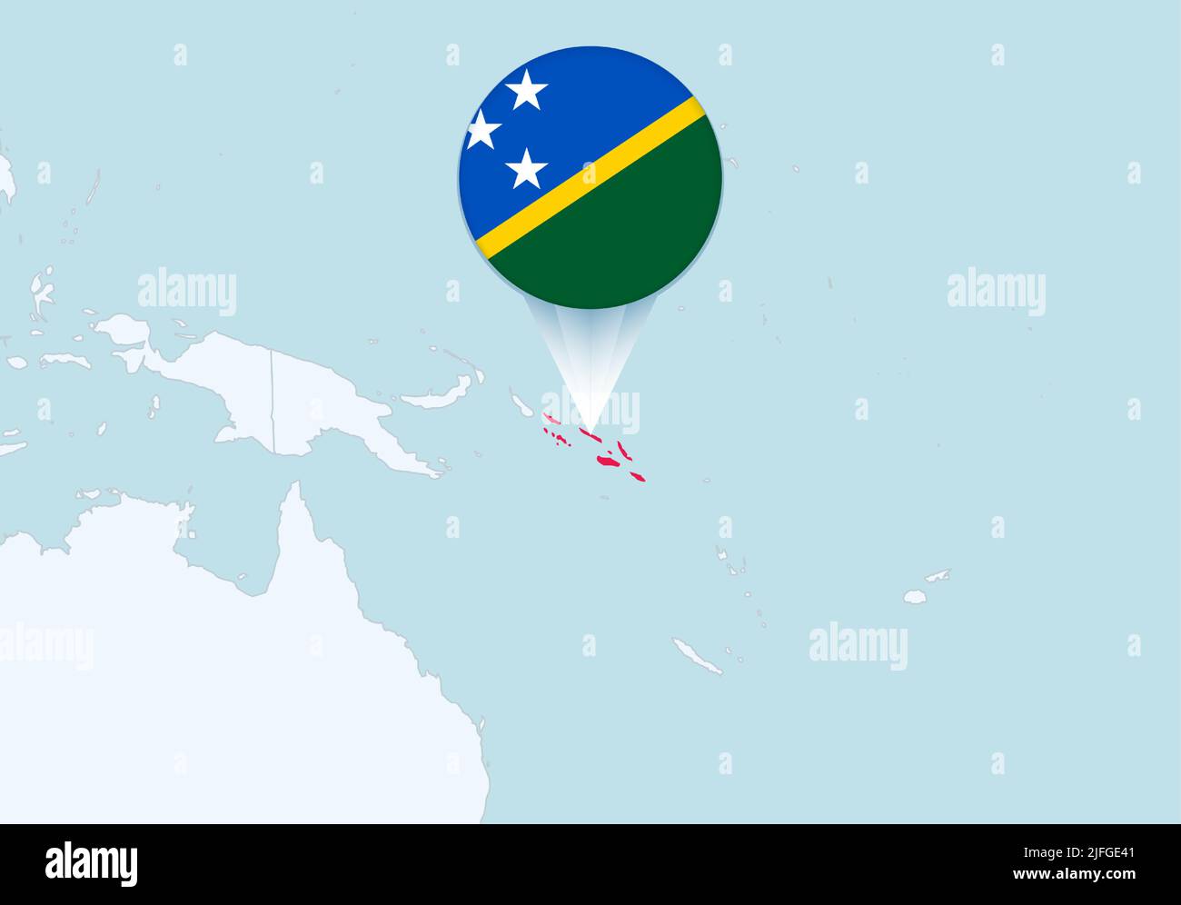 Oceania with selected Solomon Islands map and Solomon Islands flag icon. Vector map and flag ...