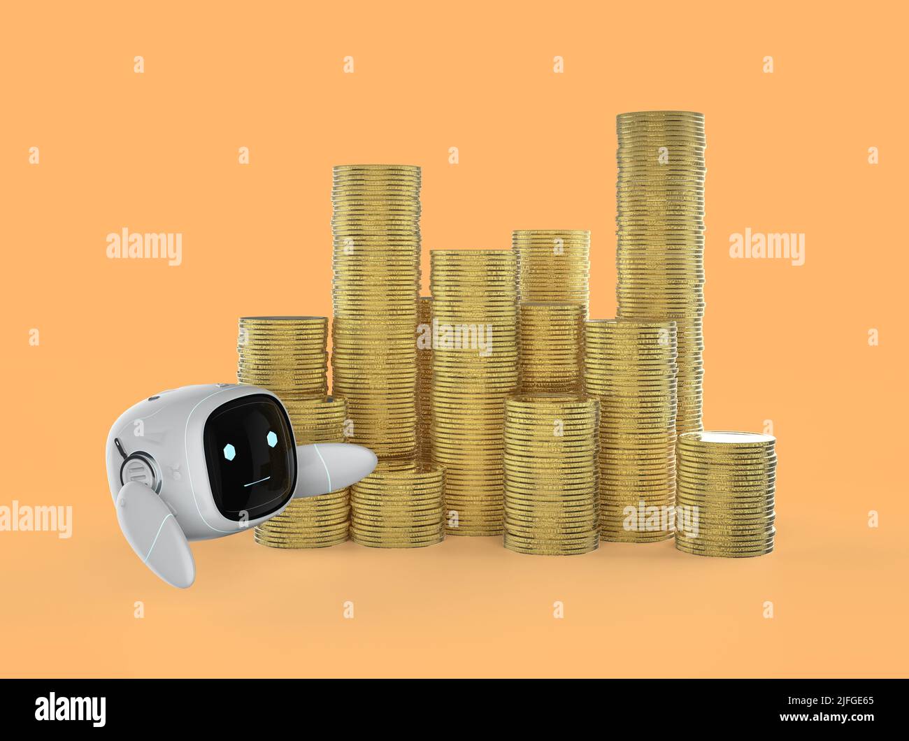 Financial technology concept with 3d rendering small robot with stack ...