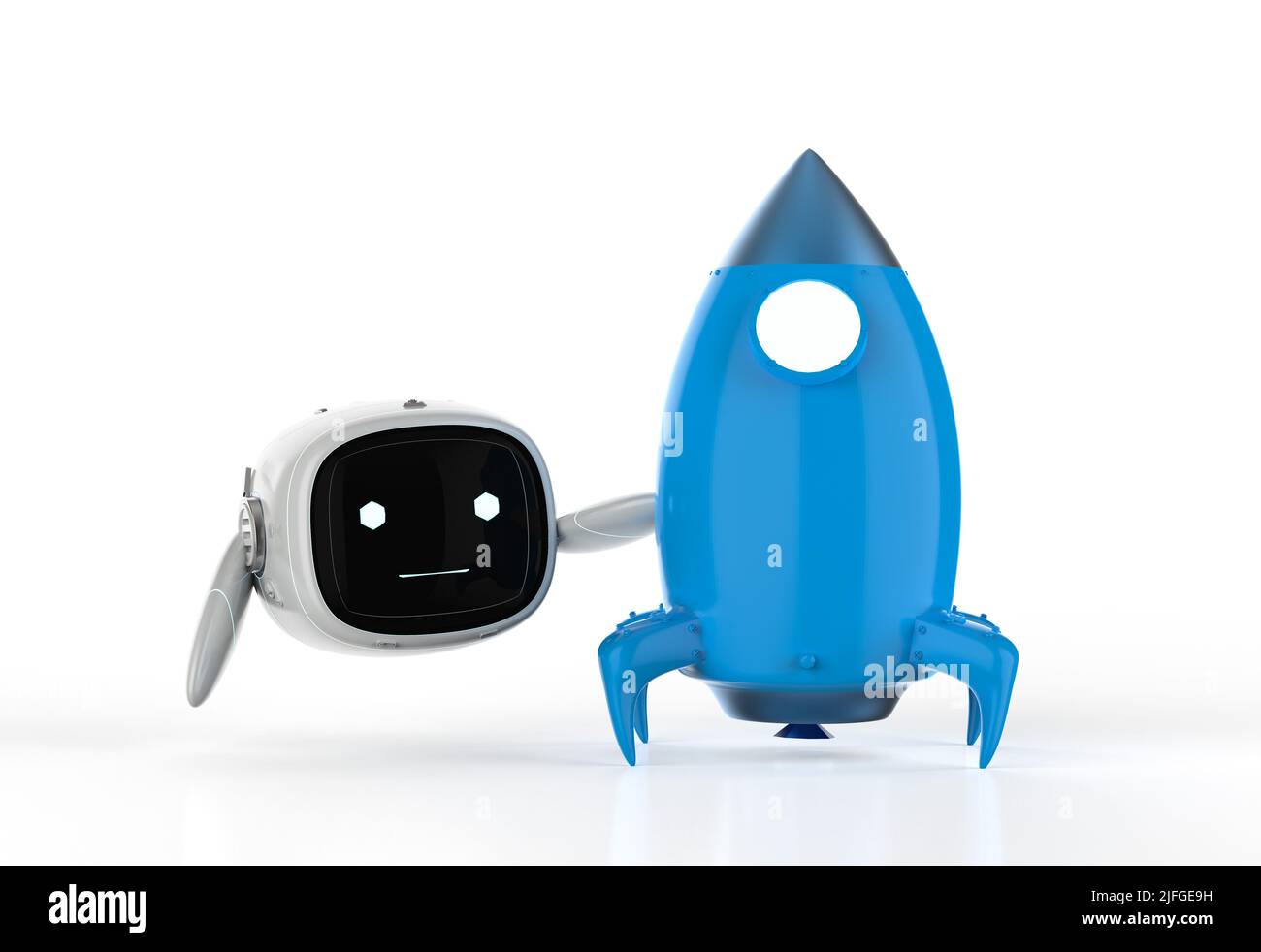 Technology start up concept with 3d rendering small robot with space ...