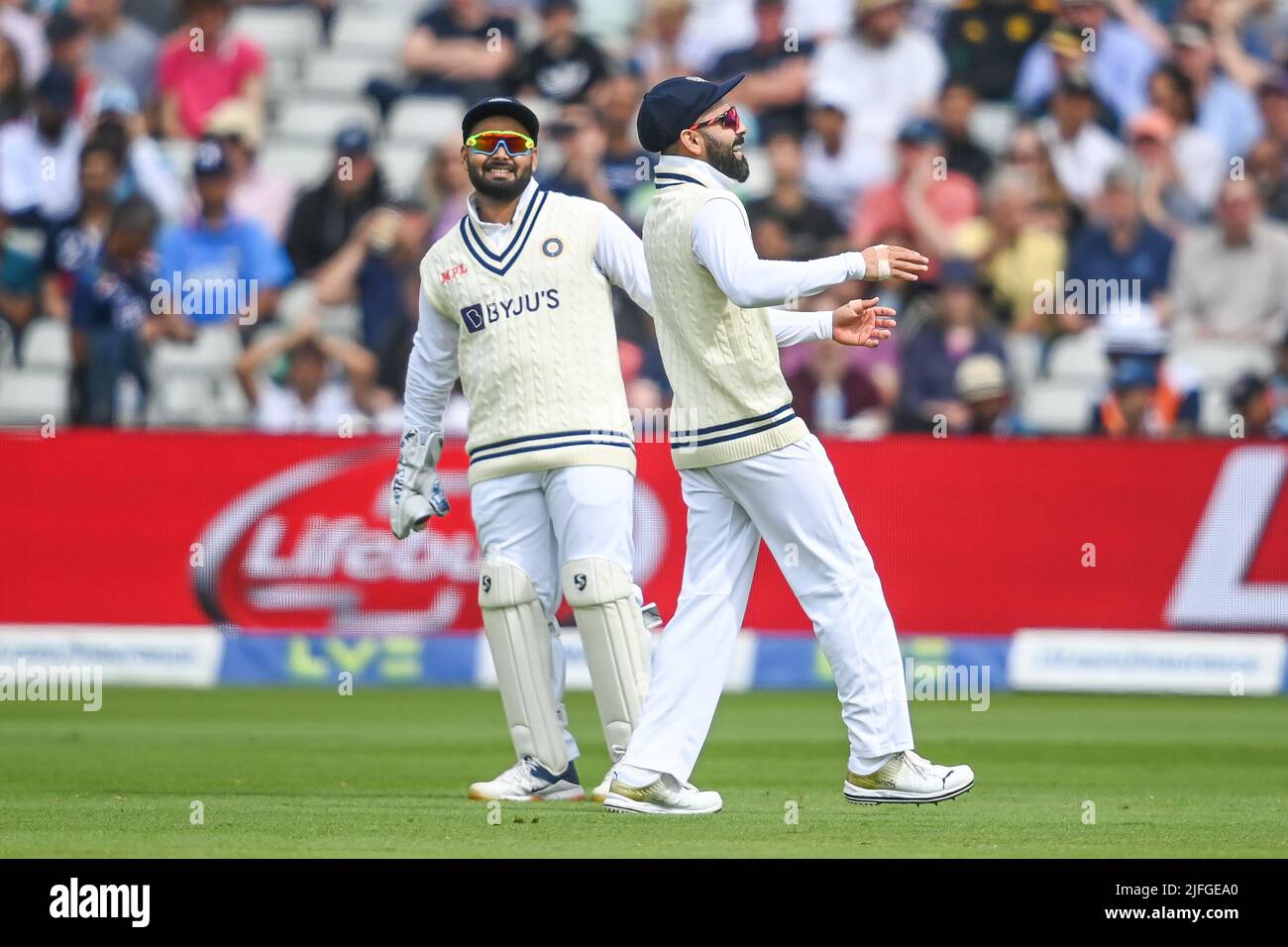 Virat Kohli of India laughs as Jonny Bairstow of England wild swing and ... Virat Kohli of India laughs as Jonny Bairstow of England wild swing and ...