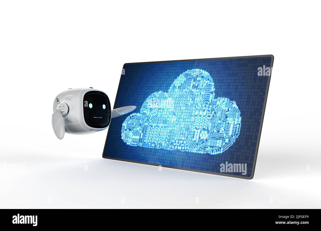 Cloud computing technology concept with 3d rendering small robot and ...