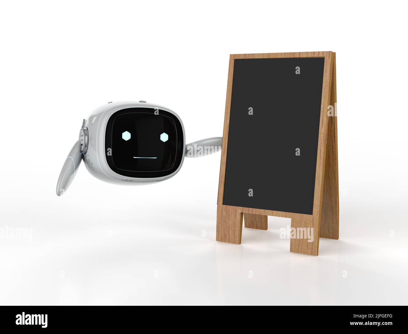 3d rendering cute assistant artificial intelligence robot no leg with black board Stock Photo ...