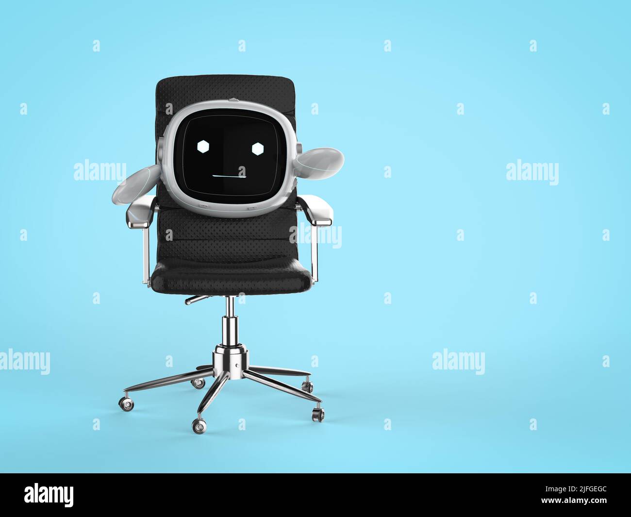 3d rendering cute and small assistant robot working in office sit in ...