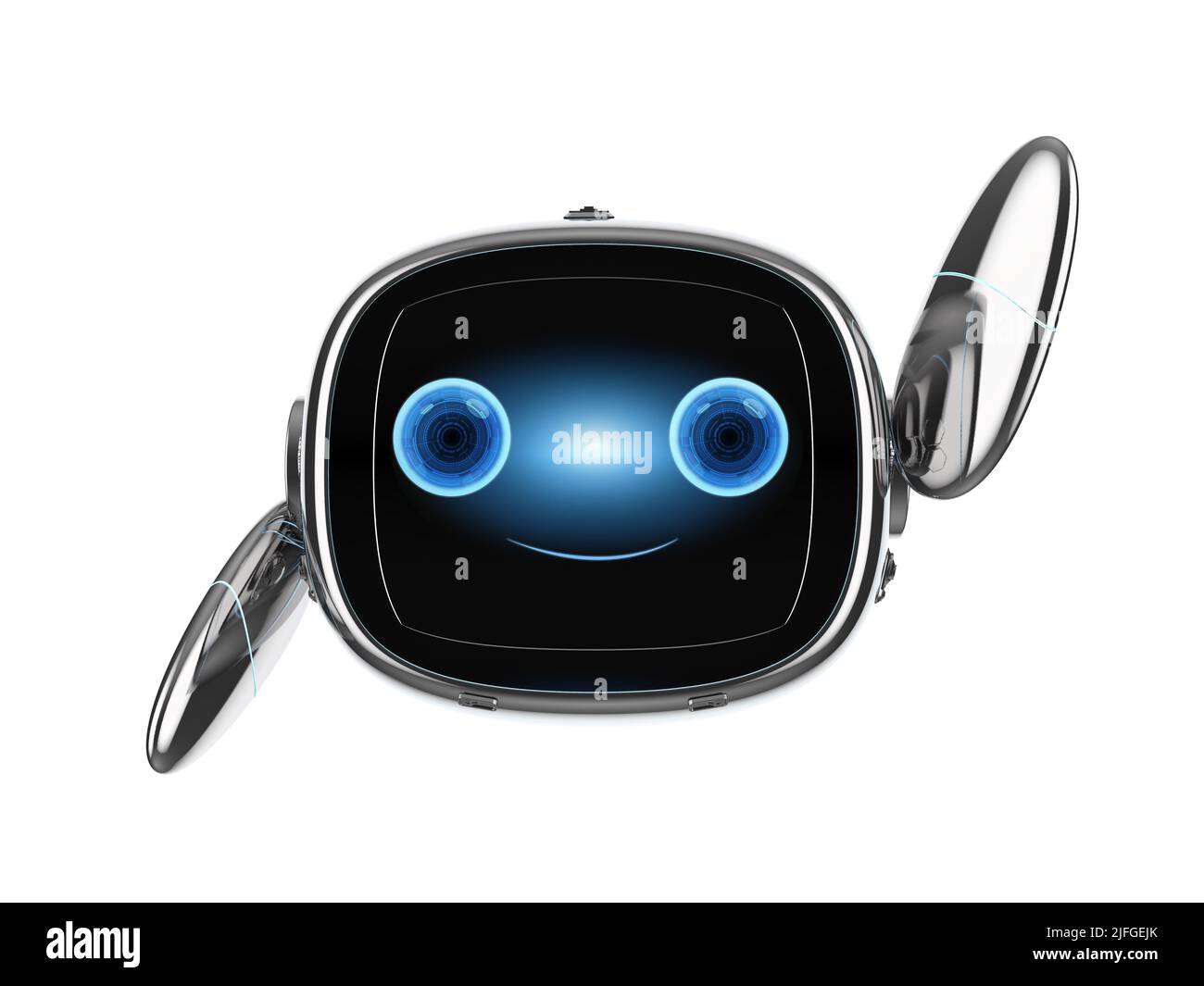 3d rendering cute assistant artificial intelligence robot no leg with cartoon character hand up ...
