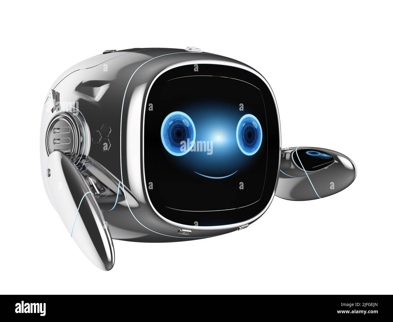 3d rendering cute assistant artificial intelligence robot no leg with cartoon character extend ...