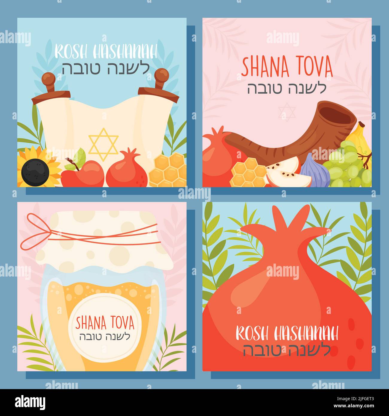 Happy Rosh Hashanah day, Shana Tova greeting cards set. Vector ...