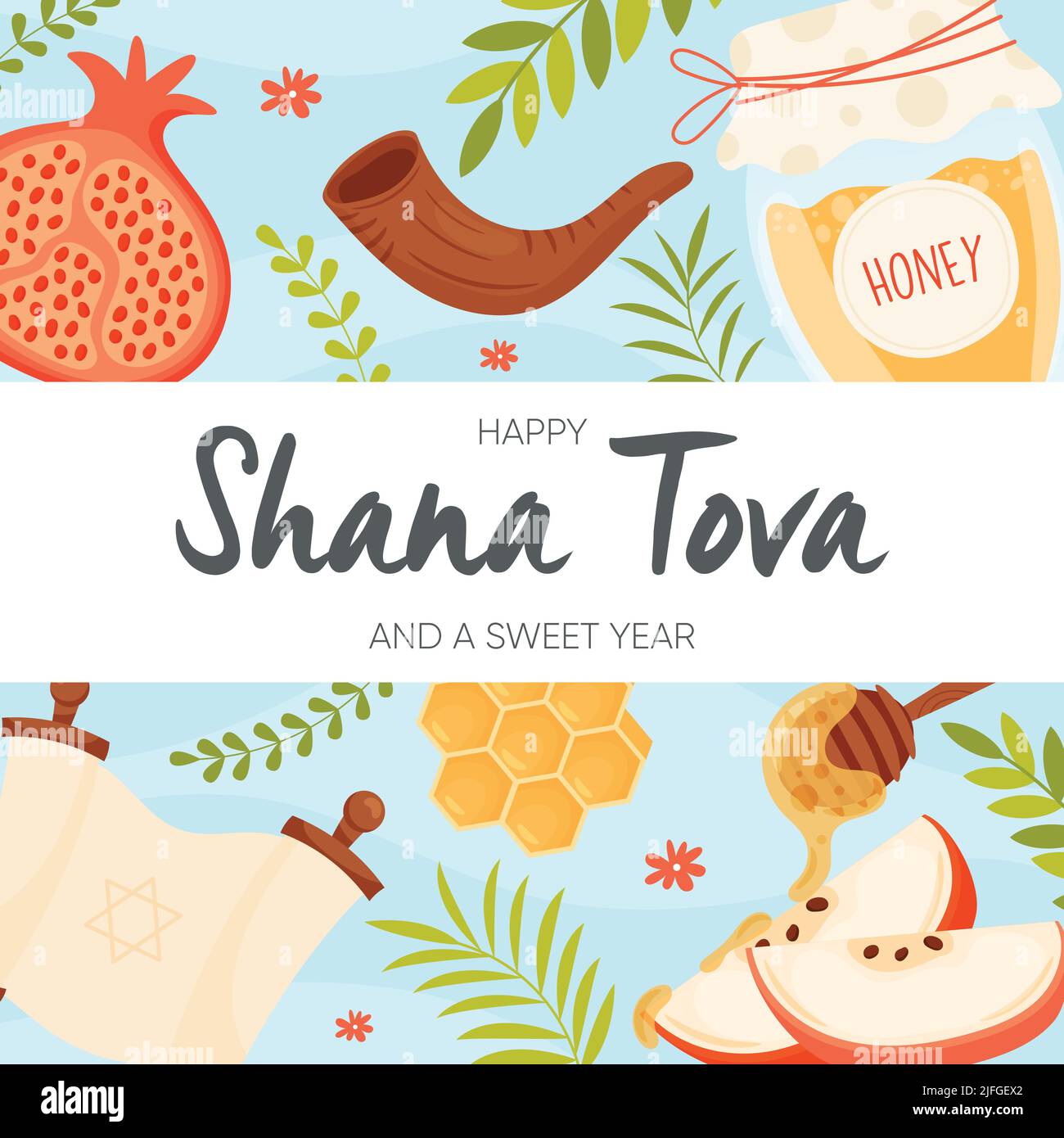Happy Rosh Hashanah day, Shana Tova greeting card. Vector illustration ...