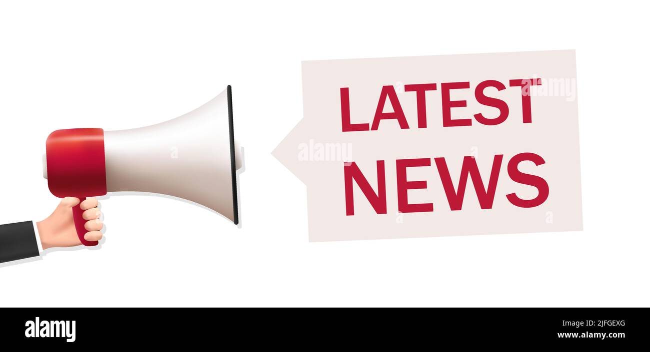 The hand holds a megaphone, breaking news. Vector illustration Stock ...