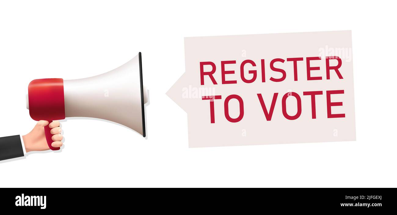 hand holds megaphone with Register to vote Stock Vector Image & Art - Alamy