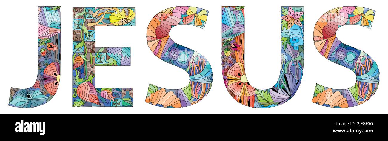 Hand-painted art design. Hand drawn illustration word JESUS for t-shirt ...