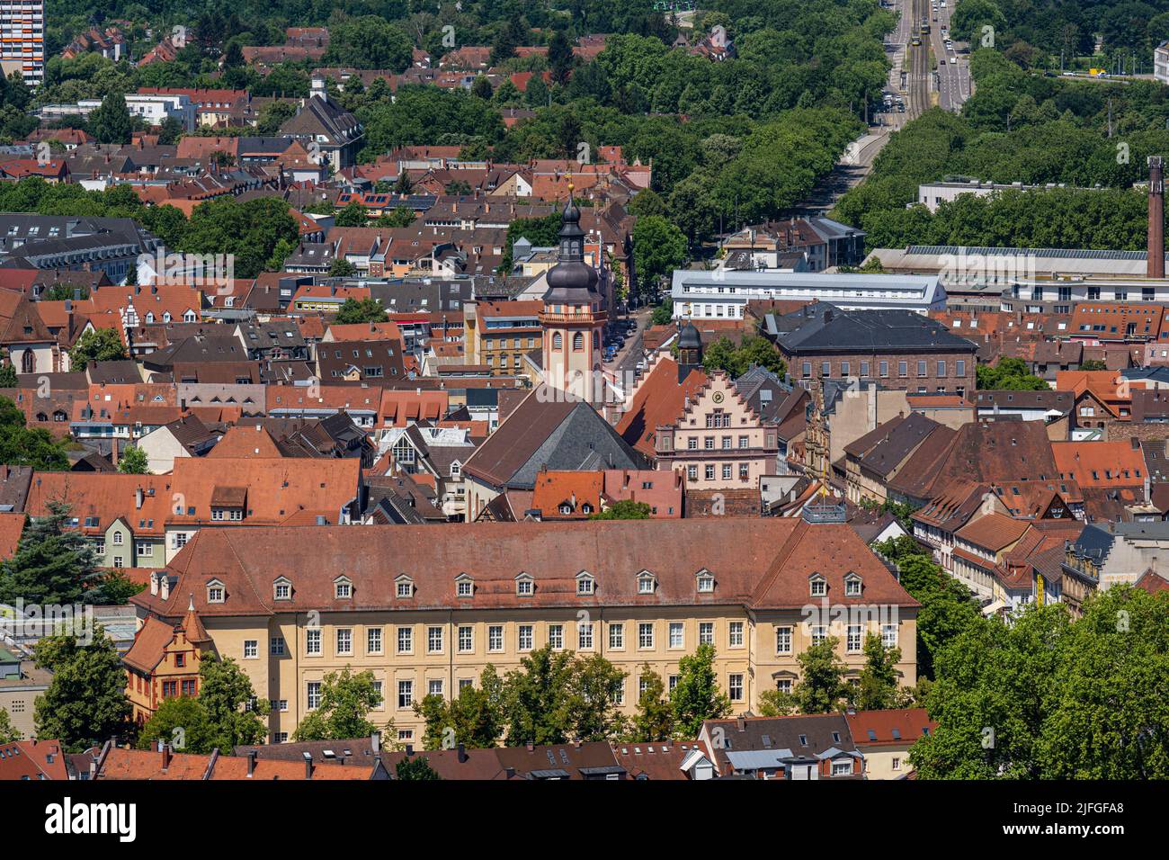 View of Durlach‘s town hall, castle and town church from above ...
