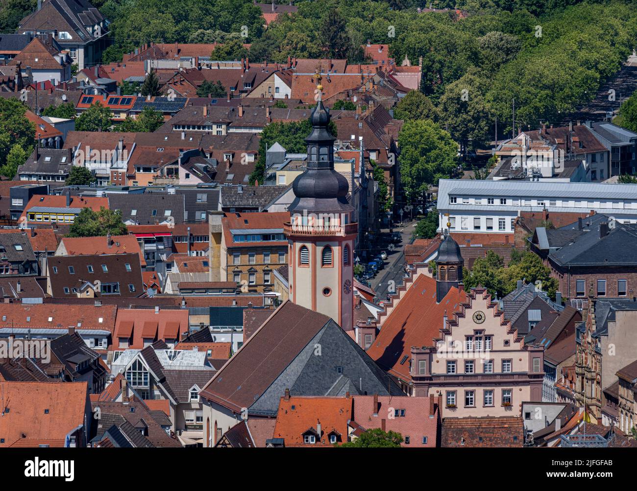 View of Durlach‘s town hall and town church from above. Karlsruhe ...