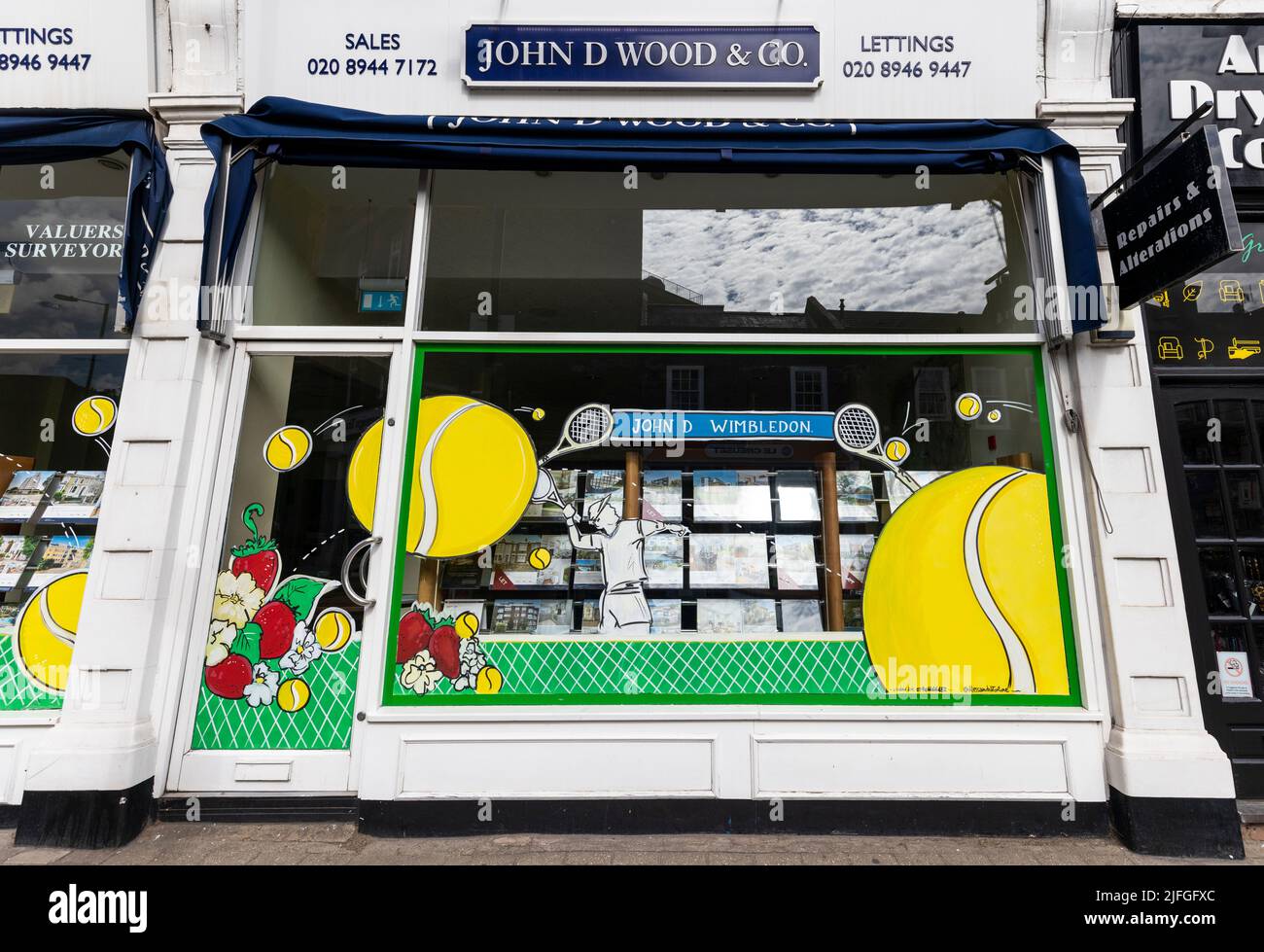 General view of Wimbledon themed shop fronts at Wimbledon Village ...