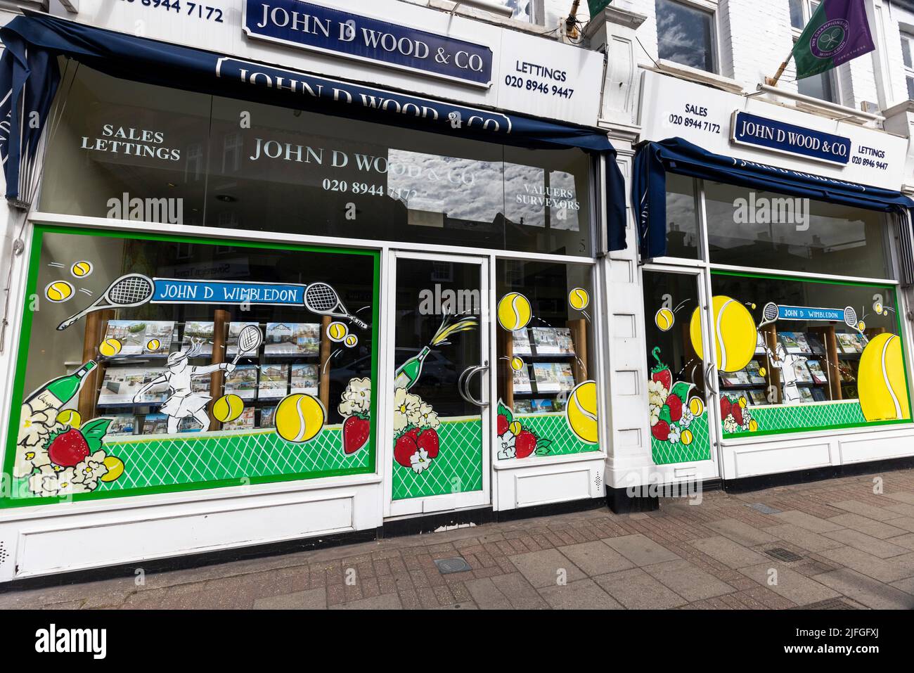 General view of Wimbledon themed shop fronts at Wimbledon Village ...