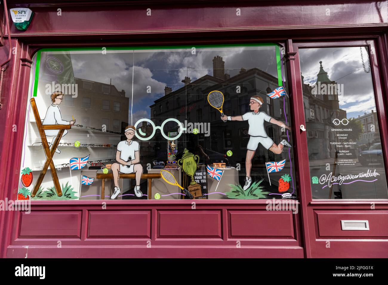 General view of Wimbledon themed shop fronts at Wimbledon Village ...
